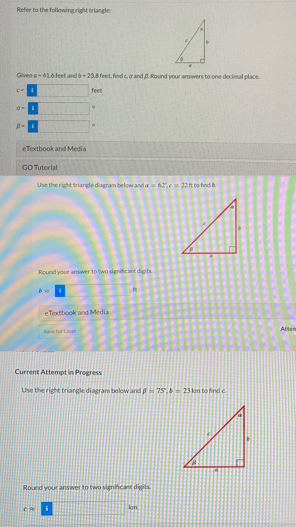 Solved Use the right triangle diagram below and α=62°,c=22ft | Chegg.com