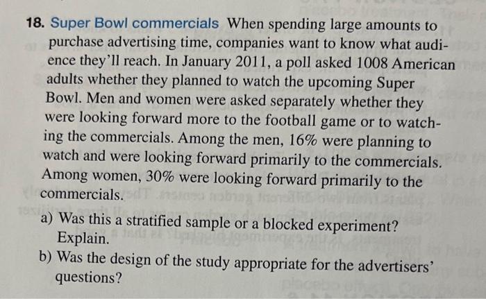 Solved 18. Super Bowl commercials When spending large | Chegg.com