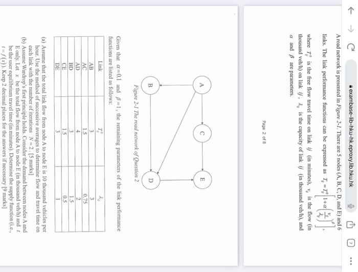 Solved A road network is presented in Figure 2-1. There are | Chegg.com