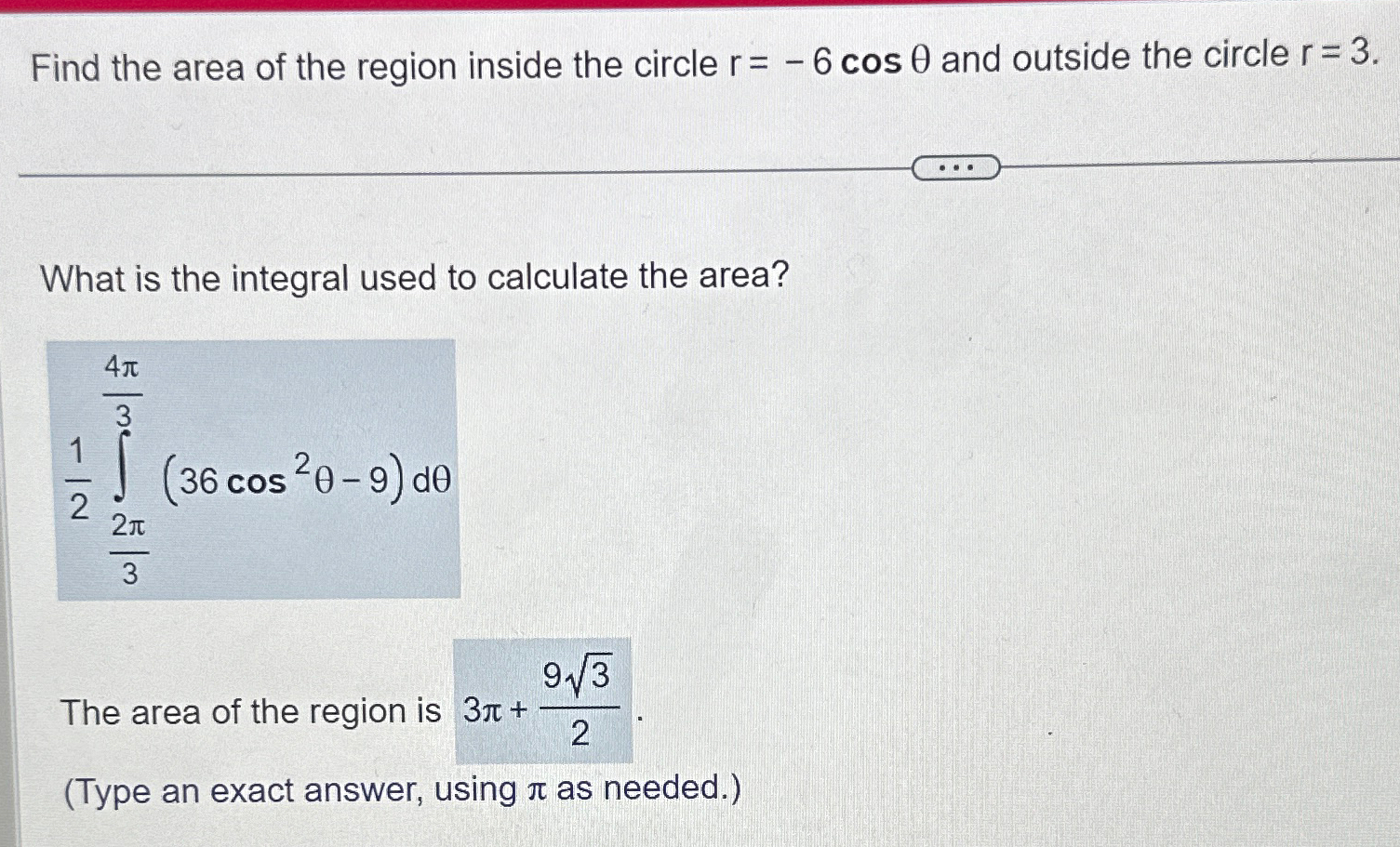 Solved Find the area of the region inside the circle | Chegg.com