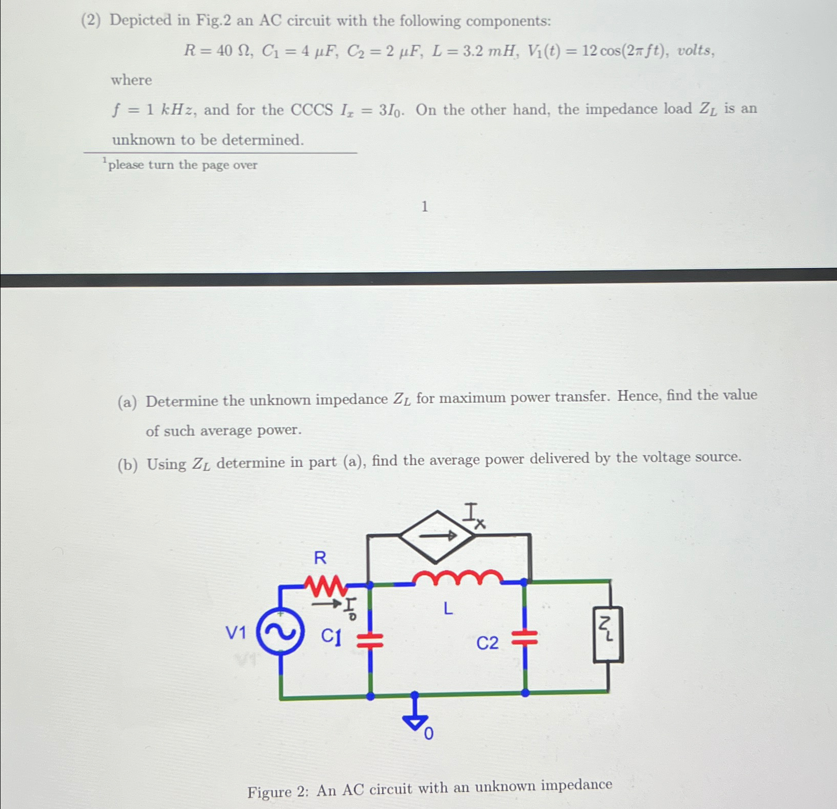 Solved (2) ﻿Depicted in Fig. 2 ﻿an AC circuit with the | Chegg.com
