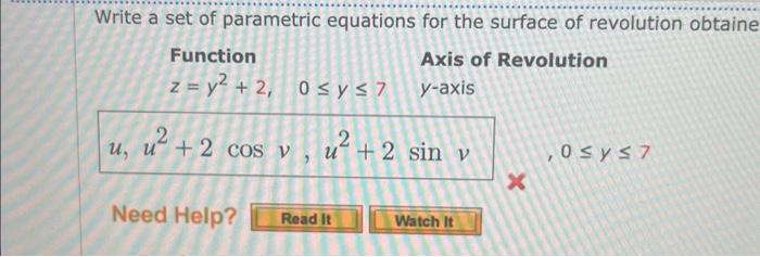 Solved Write a set of parametric equations for the surface | Chegg.com
