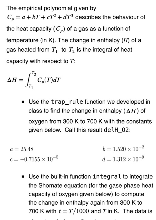 Solved The empirical polynomial given by Cp = a + bT + cT? + | Chegg.com
