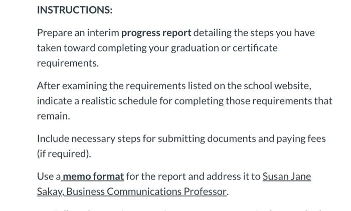 [Solved]: INSTRUCTIONS: Prepare an interim progress report