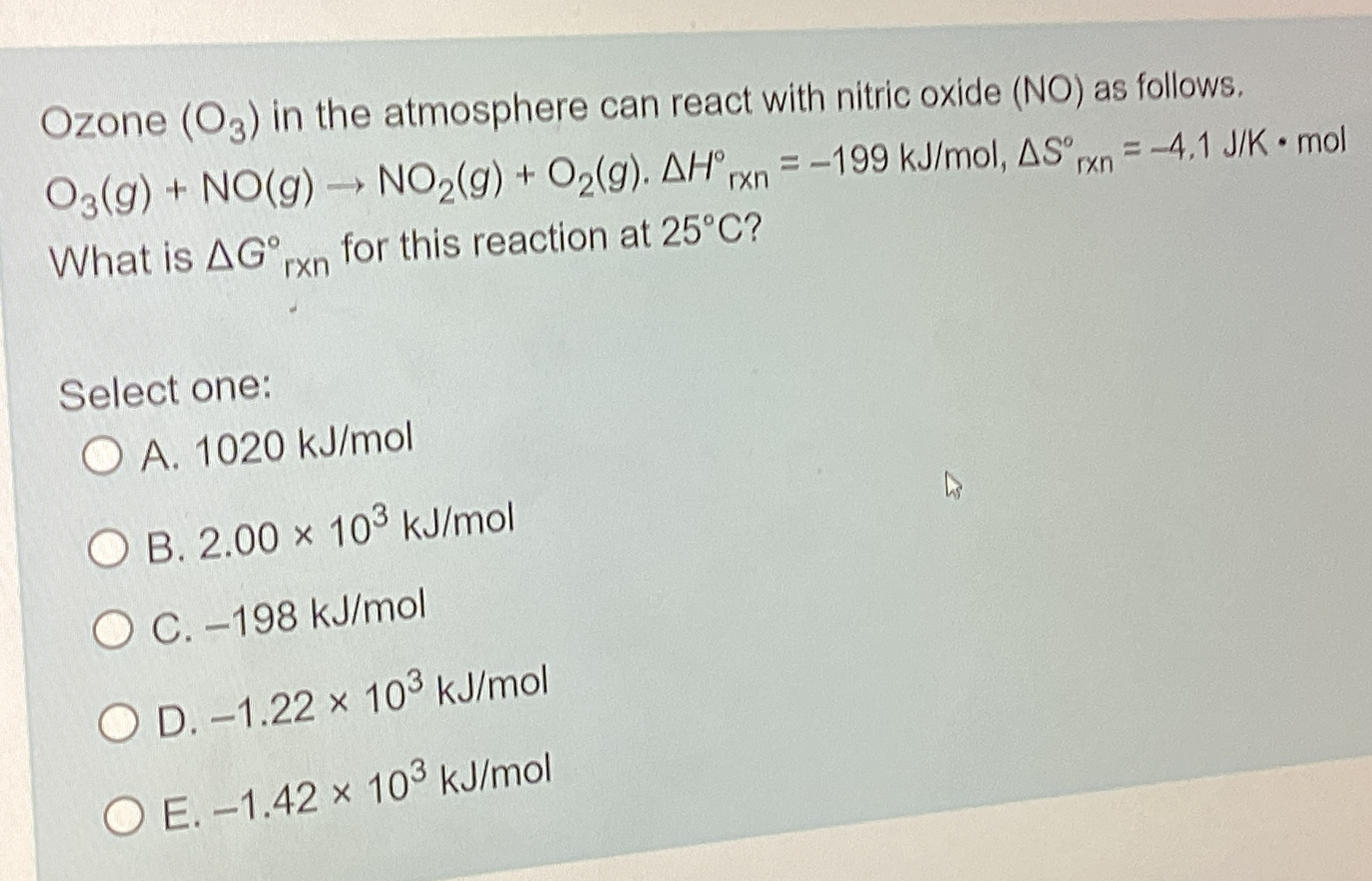 Solved Ozone (O3) ﻿in the atmosphere can react with nitric | Chegg.com