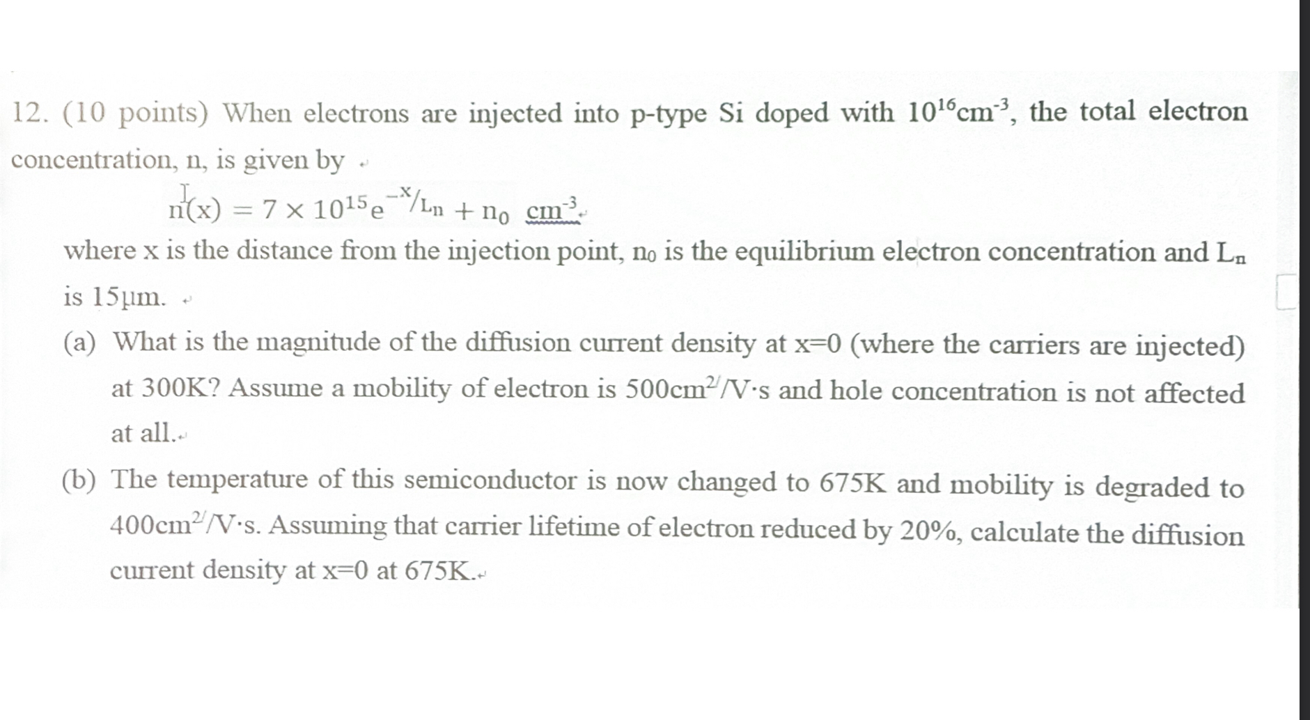 (10 ﻿points) ﻿When electrons are injected into p-type | Chegg.com