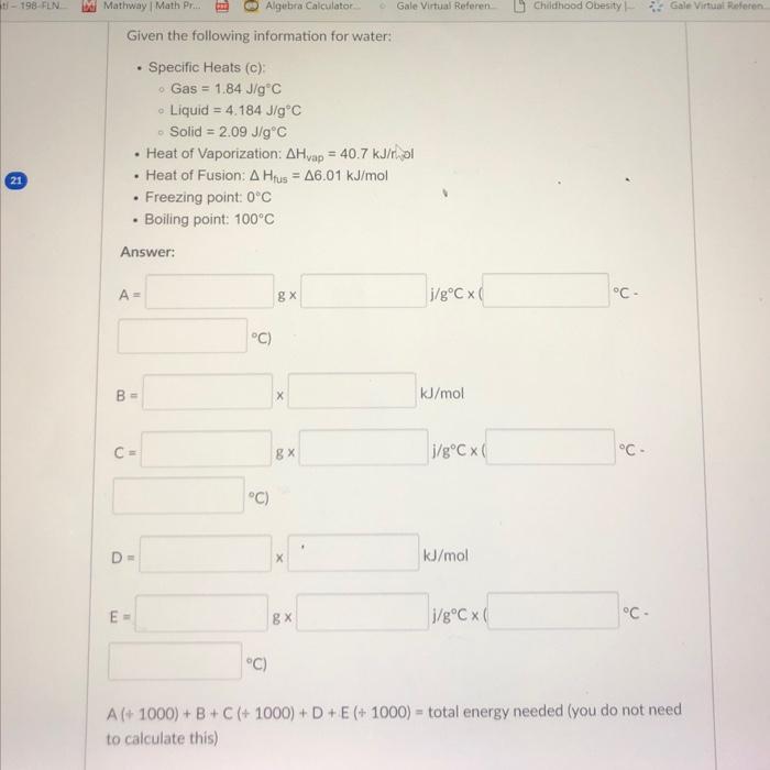 Solved Given the following information for water: - Specific | Chegg.com