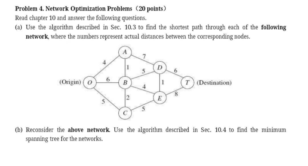 Solved Problem 4. Network Optimization Problems (20 points) | Chegg.com