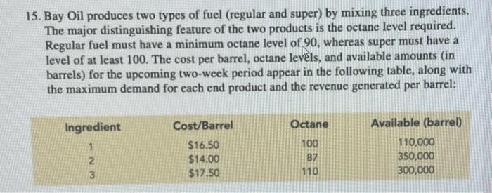 Solved 15. Bay Oil produces two types of fuel (regular and | Chegg.com