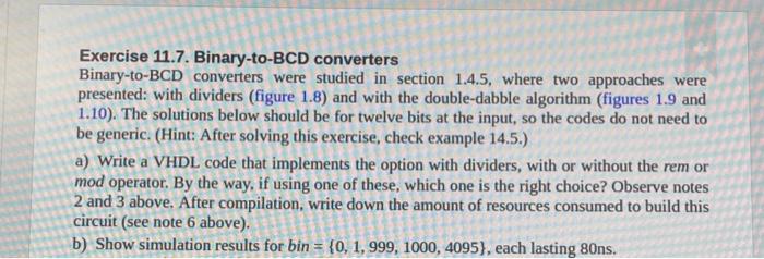 Solved Exercise 11.7. Binary-to-BCD converters Binary-to-BCD | Chegg.com