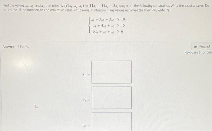Find the values x1,x2, and x3 that minimize | Chegg.com