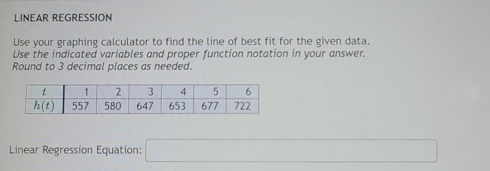 Solved LINEAR REGRESSION Use your graphing calculator to | Chegg.com