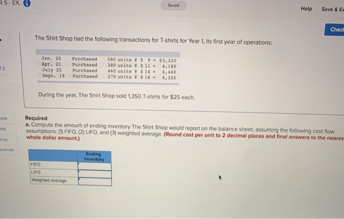 Solved R5-EX Saved Help Save & E Chec The Shirt Shop had the | Chegg.com