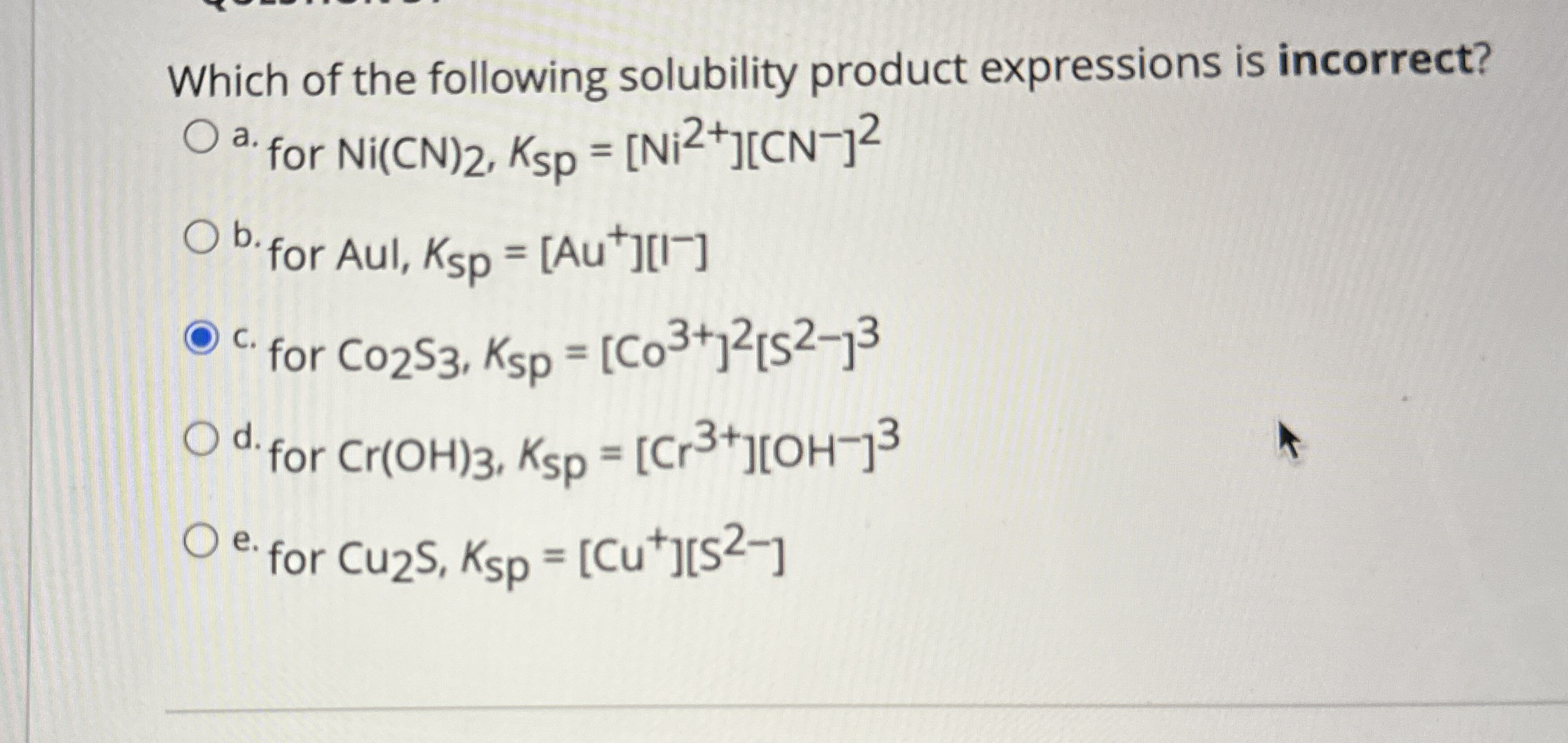 Solved Which of the following solubility product expressions | Chegg.com