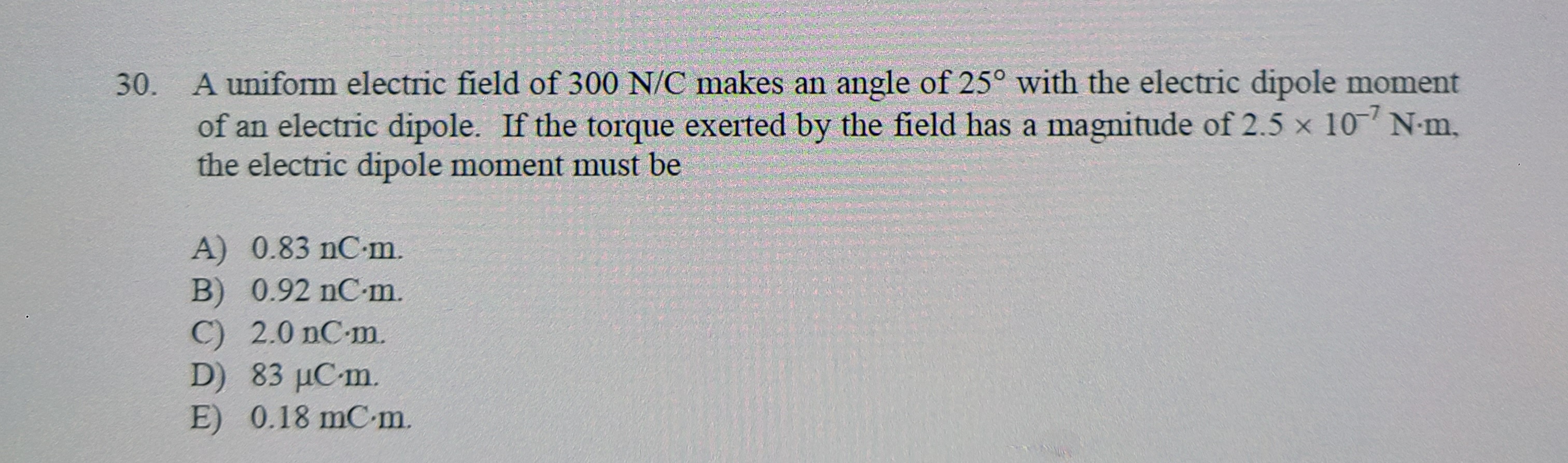 Solved A uniform electric field of 300NC ﻿makes an angle of | Chegg.com