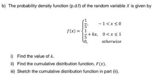 Solved b) ﻿The probability density function (p.d.f) ﻿of the | Chegg.com