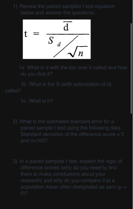 Solved t=Sd/nd a. What is d with the bar over it oalled and | Chegg.com