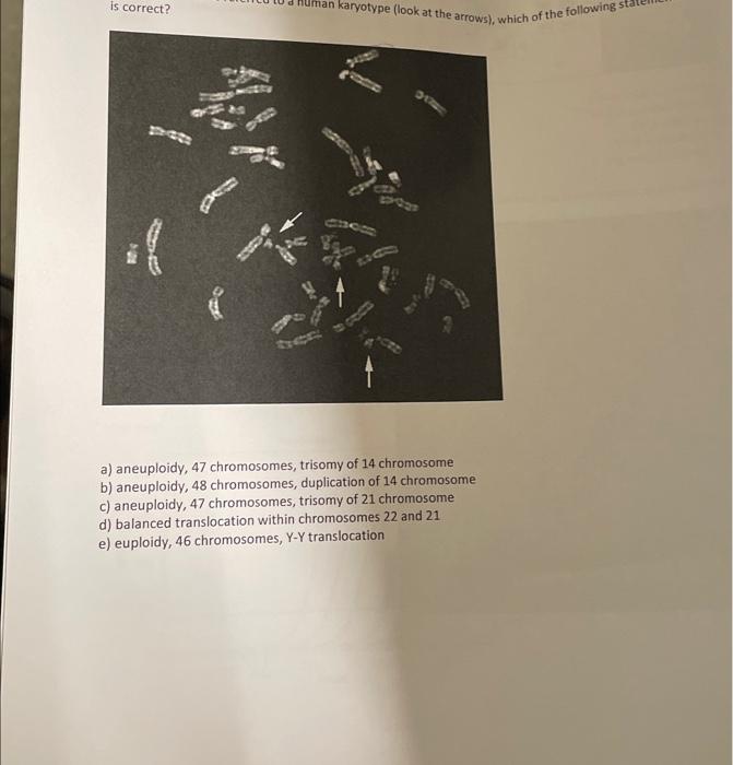 is correct? a) aneuploidy, 47 chromosomes, trisomy of | Chegg.com