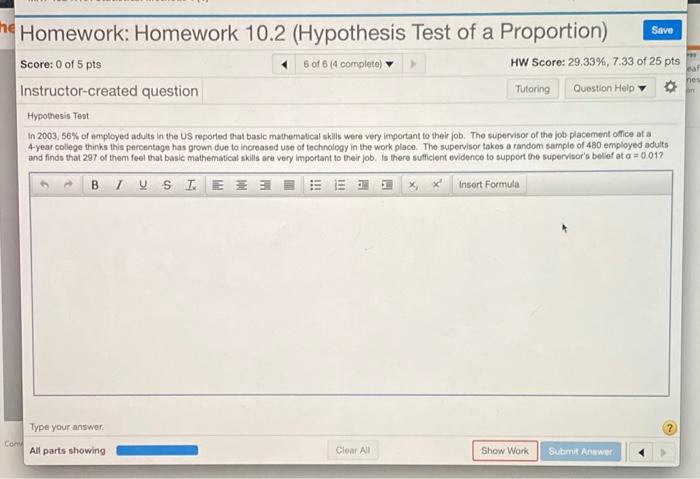 Solved nes he Homework: Homework 10.2 (Hypothesis Test of a | Chegg.com