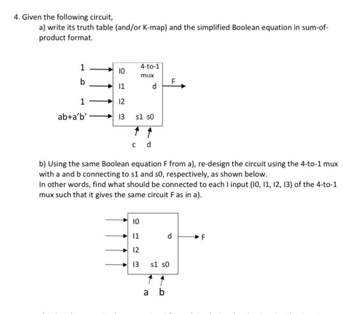 Solved 4. Given the following circuit, a) write its truth | Chegg.com