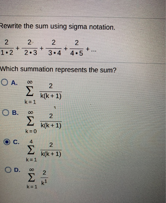 Solved Rewrite the sum using sigma notation. 2 2 2 2 + 12 23 | Chegg.com