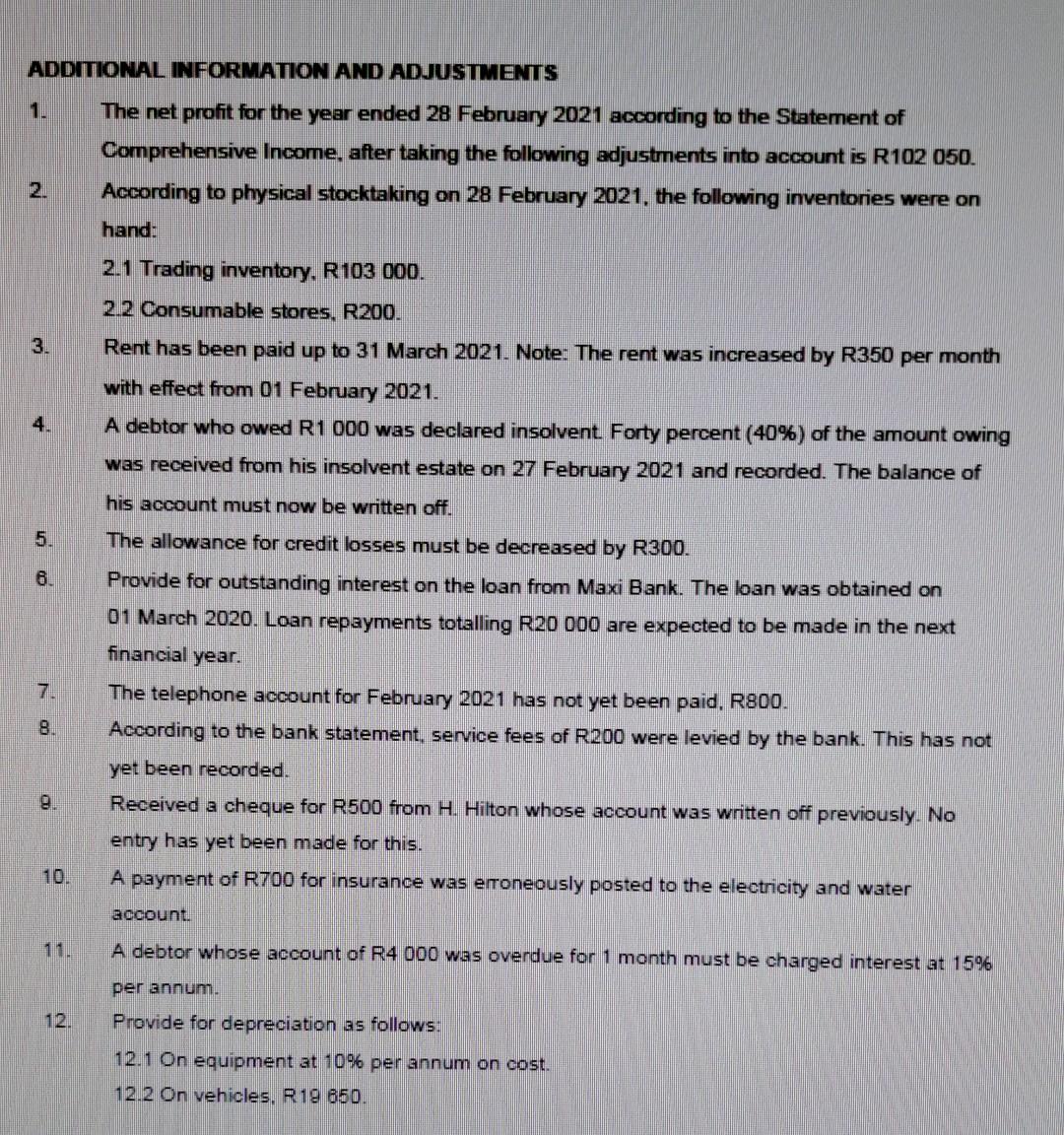 Solved ADDTIONAL INFORMATION AND ADJUSTMENTS 1. The net | Chegg.com