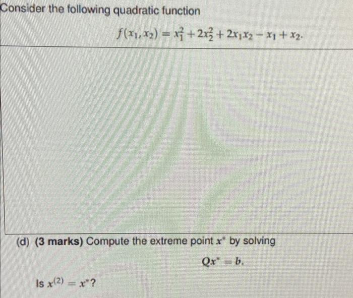 Solved Consider the following quadratic function | Chegg.com