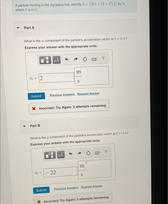 Solved A particle moving in the xy-plane has velocity | Chegg.com
