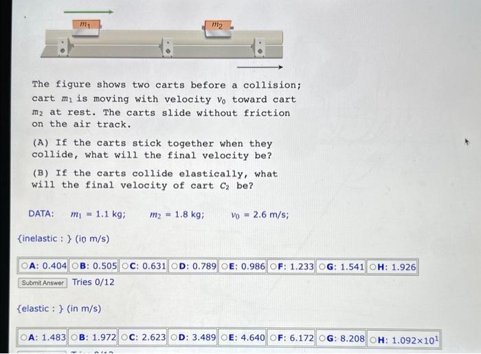 Solved The figure shows two carts before a collision; cart | Chegg.com