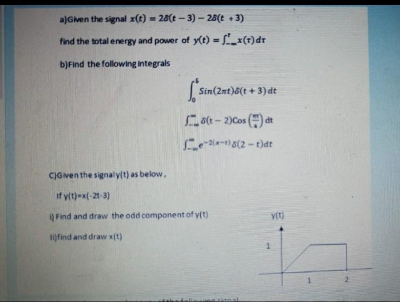 Solved a)Given the signal x(t) = 28(t - 3) - 28(t + 3) find | Chegg.com