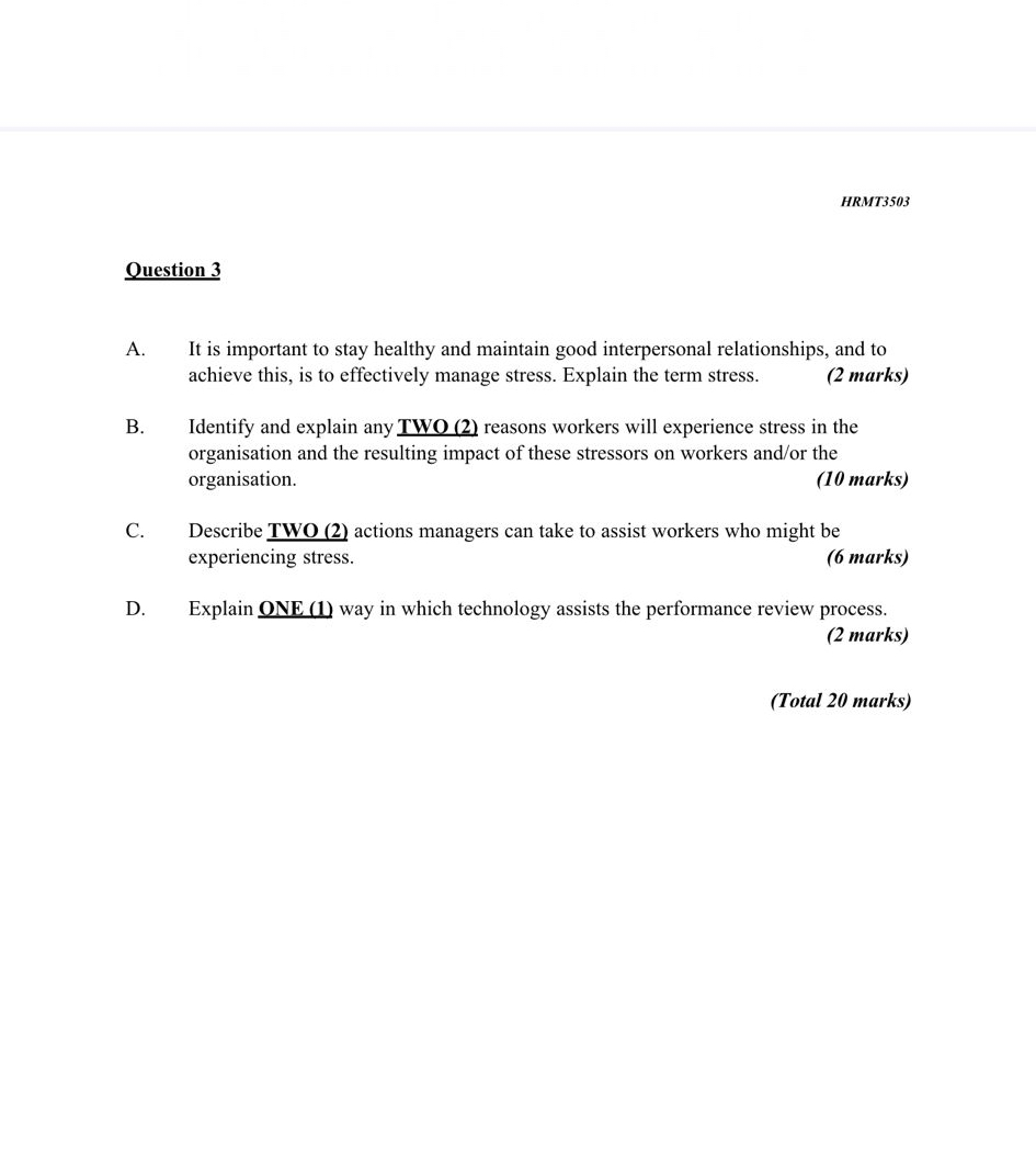 Solved HRMT3503Question 3A. ﻿It is important to stay healthy | Chegg.com