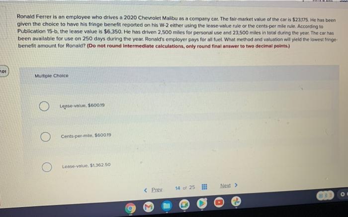 Solved Ronald Ferrer is an employee who drives a 2020 | Chegg.com