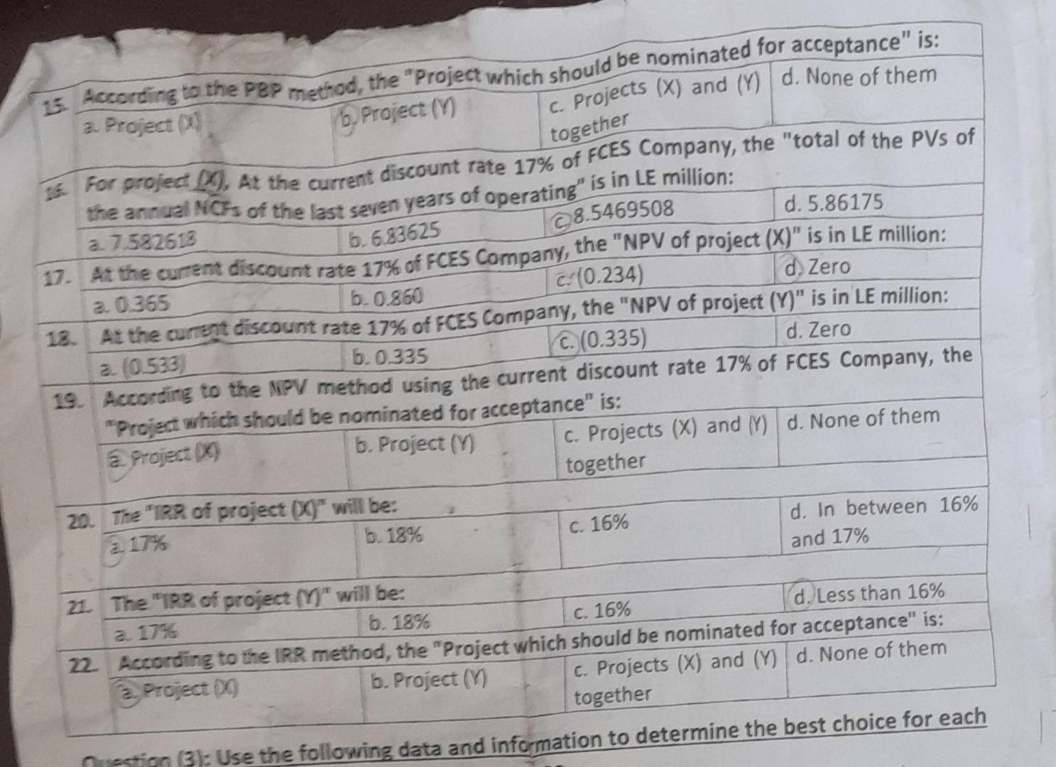 Question (2): Use the following data and information | Chegg.com