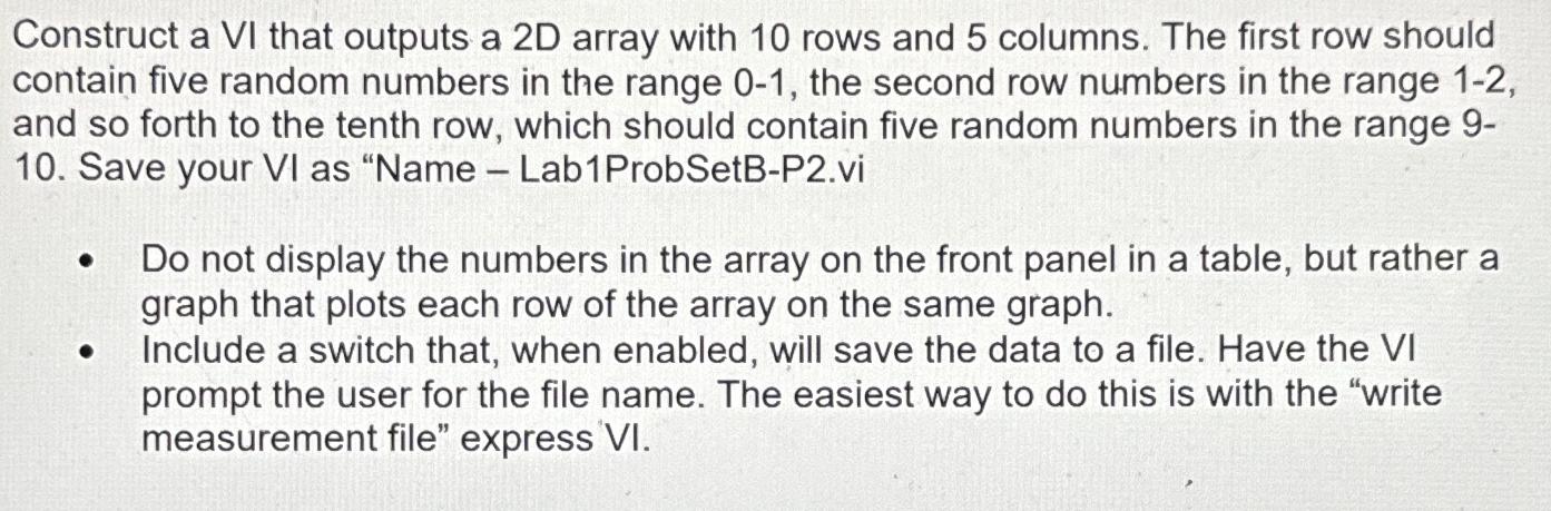 Solved Construct a VI that outputs a 2D ﻿array with 10 ﻿rows | Chegg.com
