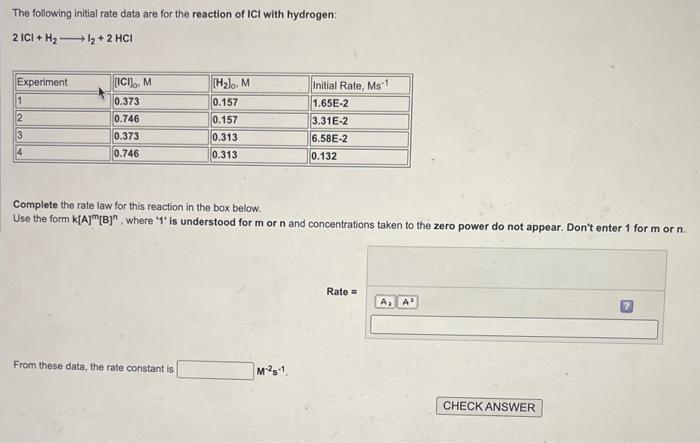 Solved The following initial rate data are for the reaction | Chegg.com