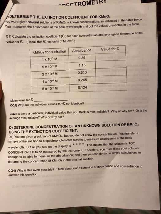 Solved CCTROME DETERMINE THE EXTINCTION COEFFICIENT FOR | Chegg.com