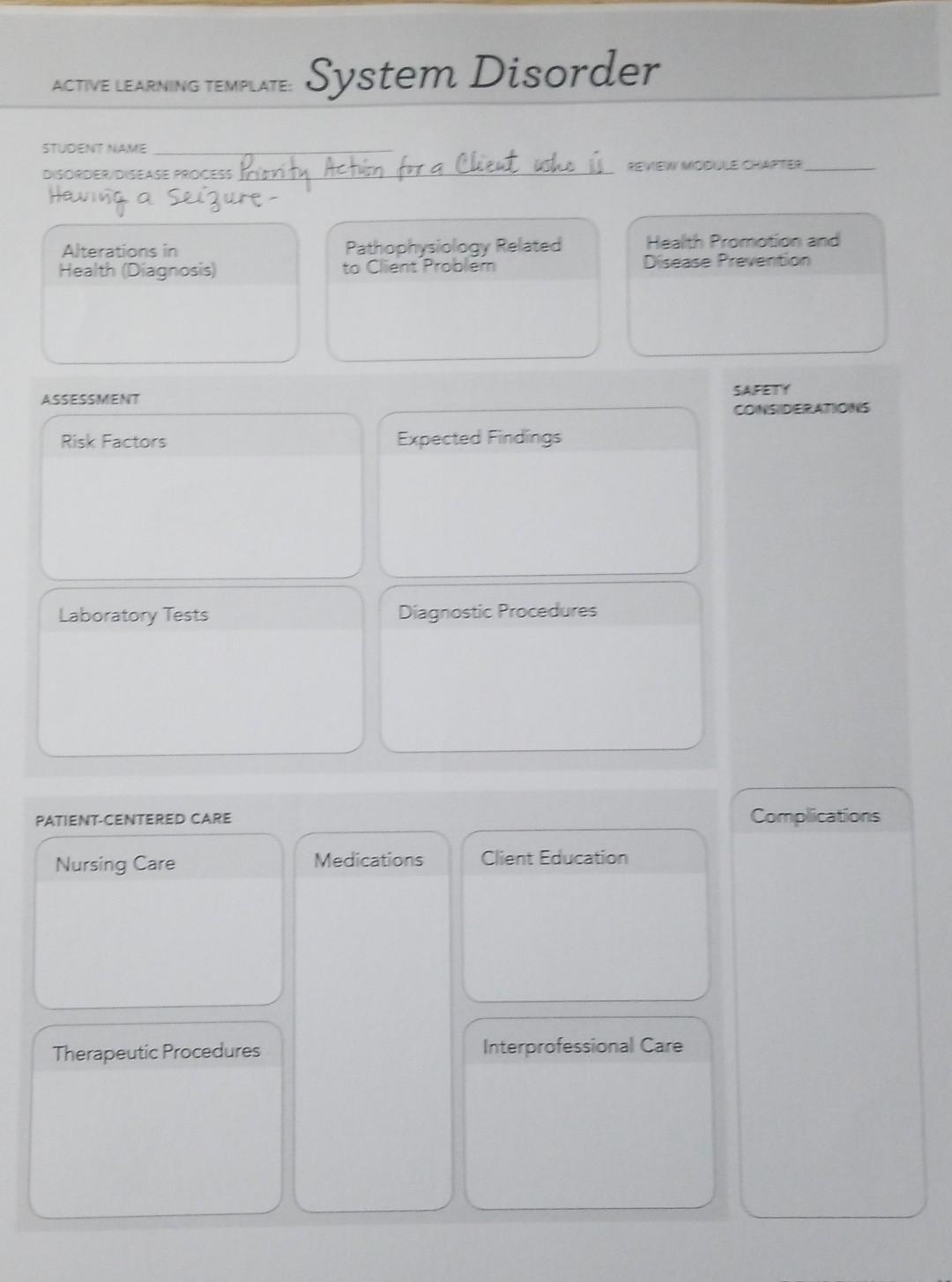 Solved ACTIVE LEARNING TEMPLATE System Disorder STUDENT NAME | Chegg.com