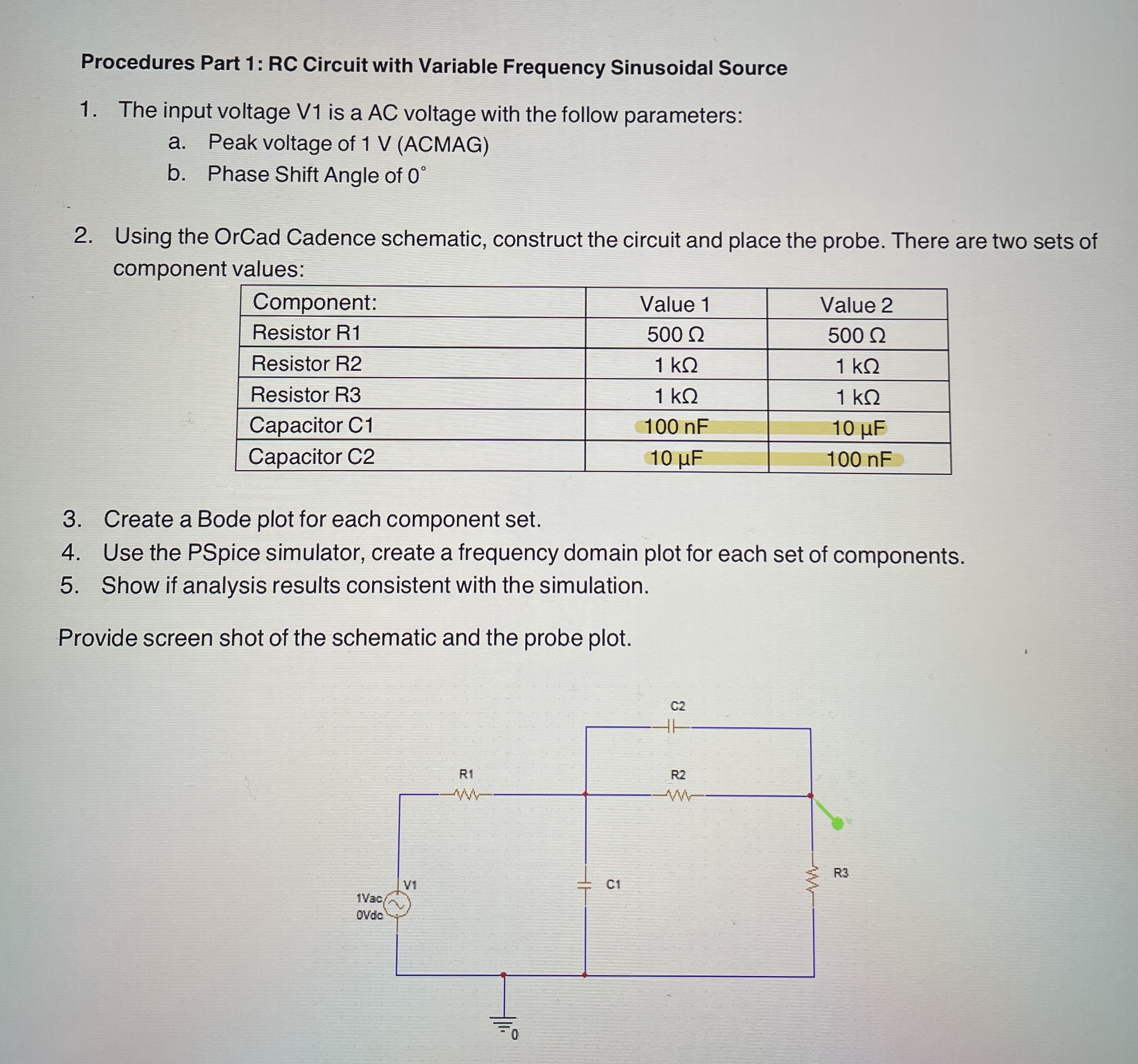 Solved Procedures Part 1: RC Circuit with Variable Frequency | Chegg.com