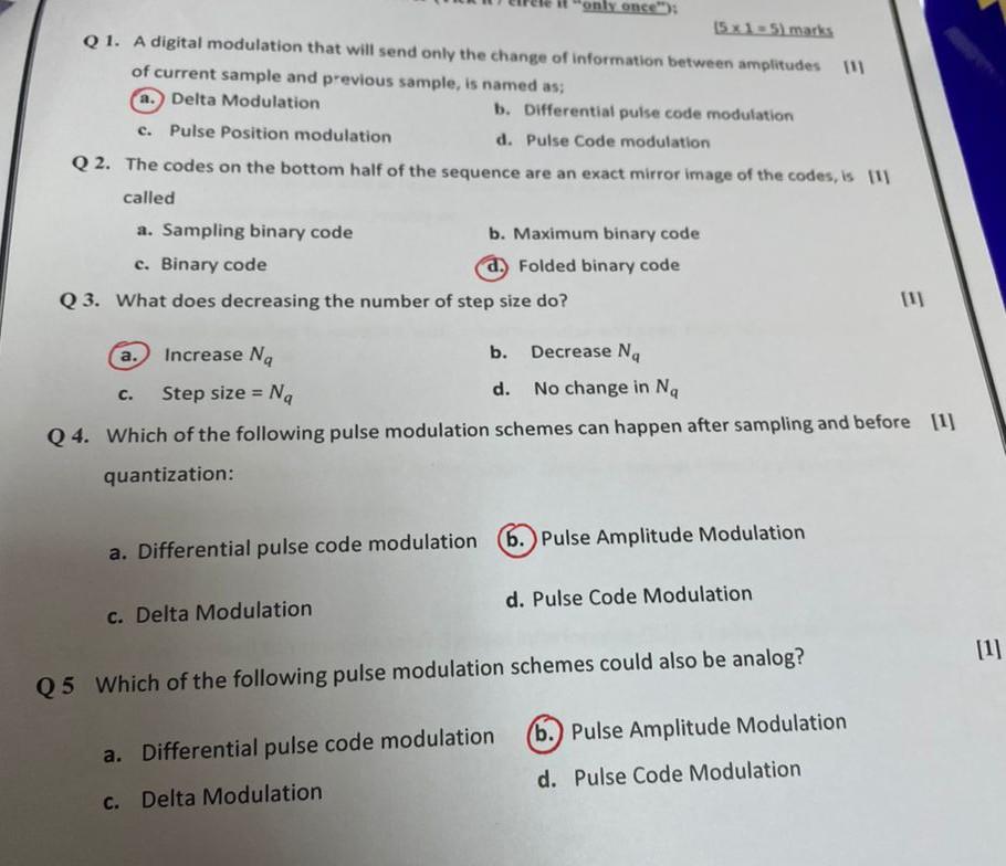 Solved [5×1=5] marks Q 1. A digital modulation that will | Chegg.com