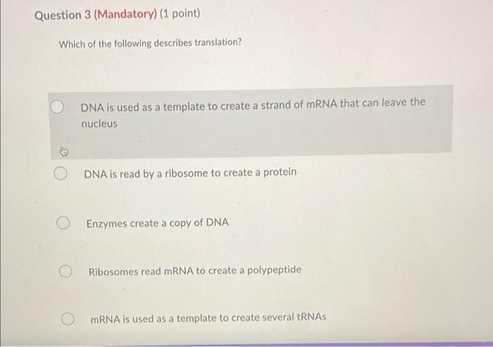 Solved Question 3 (Mandatory) (1 point) Which of the | Chegg.com