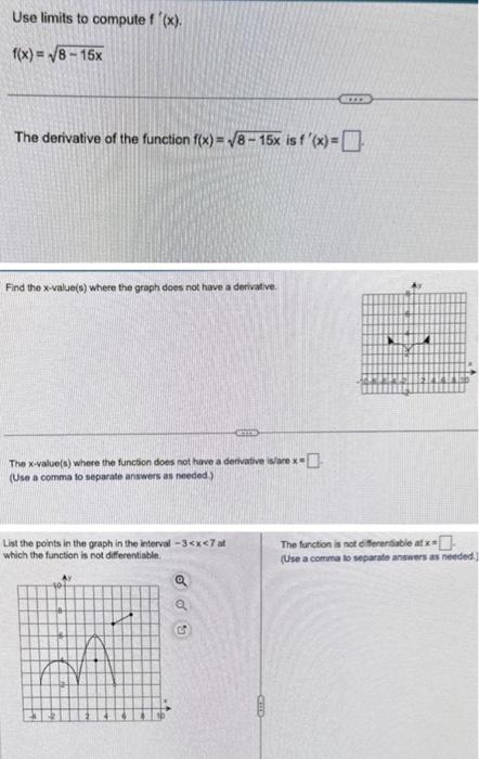Solved Use limits to compute f′(x). f(x)=8−15x The | Chegg.com