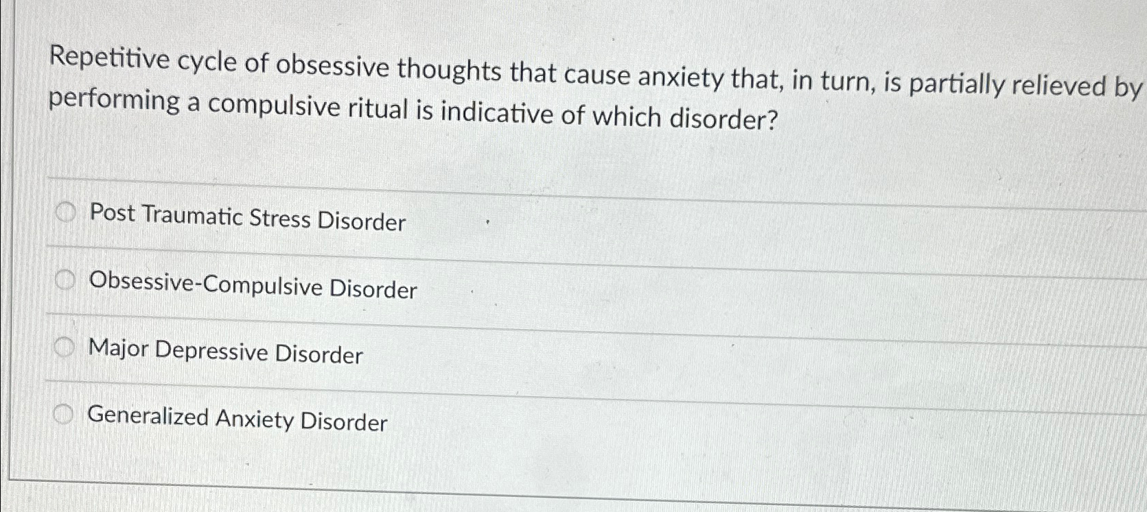 Solved Repetitive cycle of obsessive thoughts that cause | Chegg.com