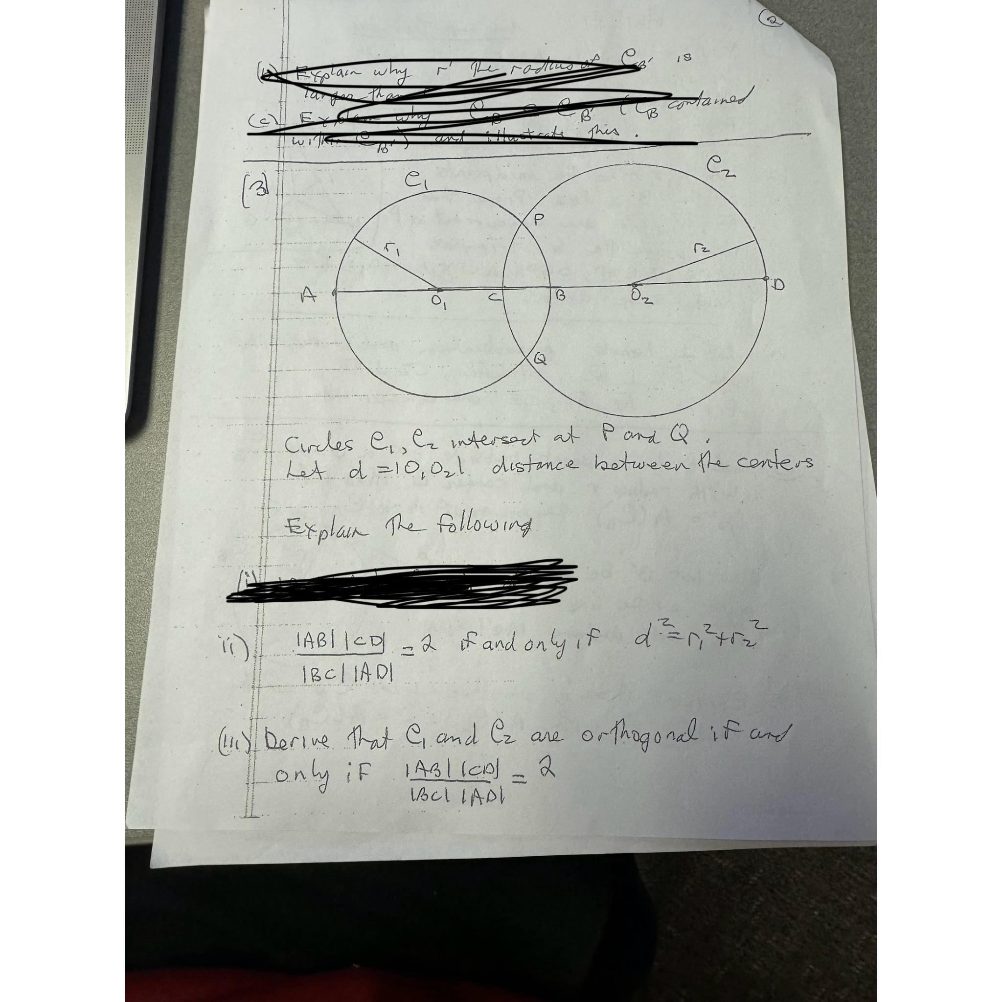 Circles c1, ﻿c2 ﻿intersect at P and 1. ﻿Let d = |o1, | Chegg.com