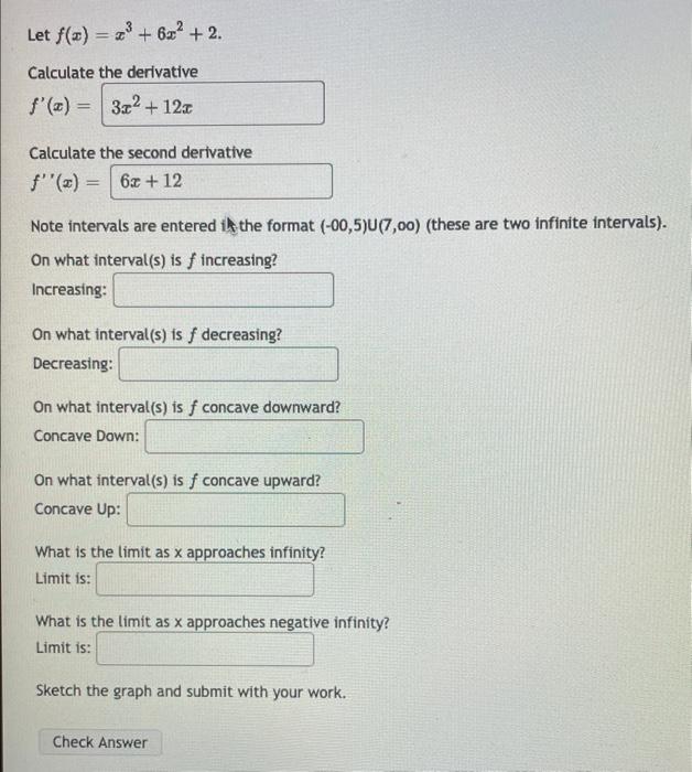 Solved Let f(x)=x3+6x2+2 Calculate the derivative f′(x)= | Chegg.com