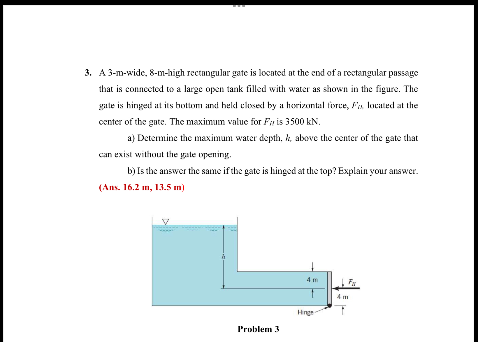 Solved A 3-m-wide, 8-m-high rectangular gate is located at | Chegg.com