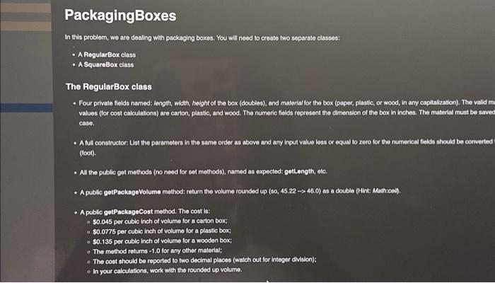 Solved PackagingBoxes In this problem, we are dealing with | Chegg.com