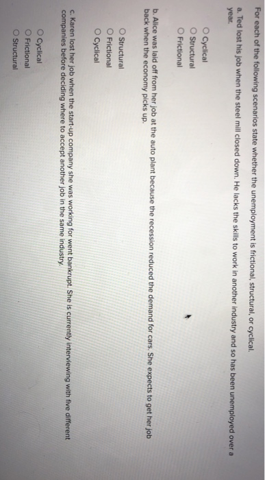 Solved For each of the following scenarios state whether the | Chegg.com