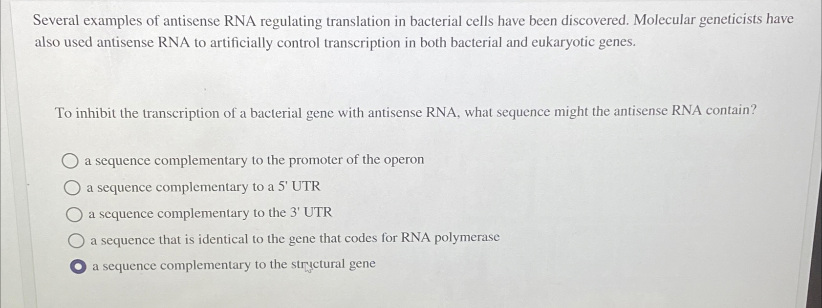 Solved Several examples of antisense RNA regulating | Chegg.com