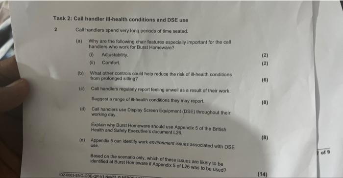 Solved ask 2: Call handler ill-health conditions and DSE use | Chegg.com