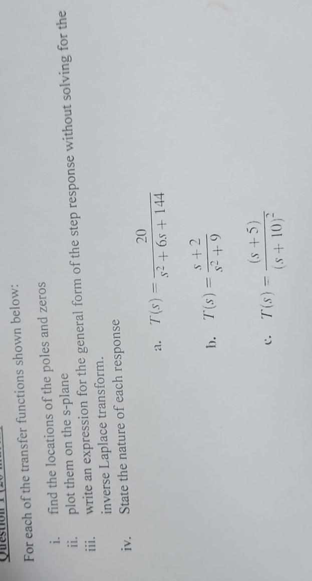 Solved For each of the transfer functions shown below:i. | Chegg.com